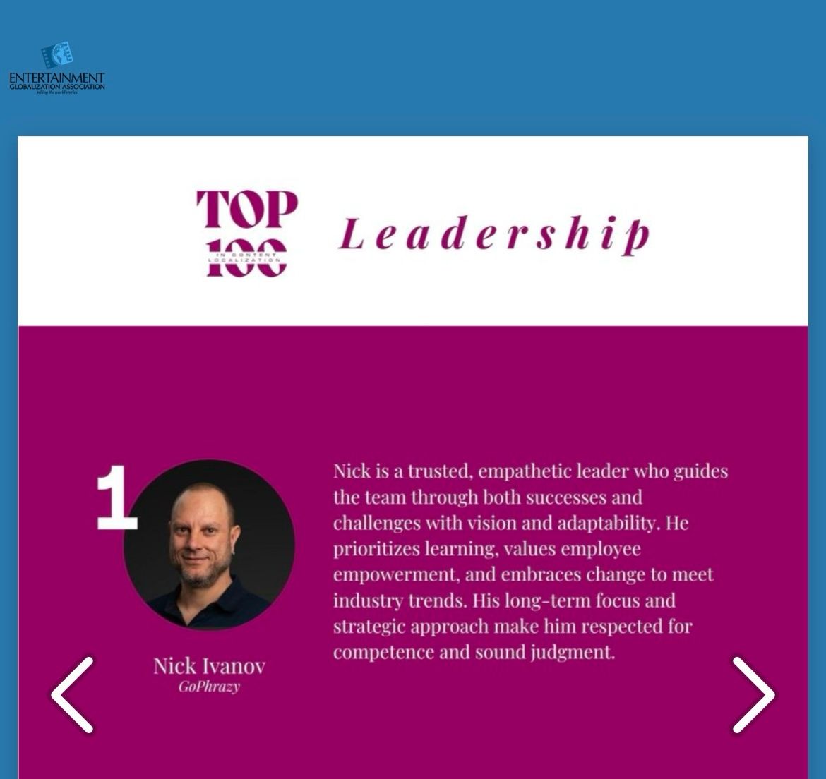 Our CEO Voted #1 in Leadership | EGA Top 100